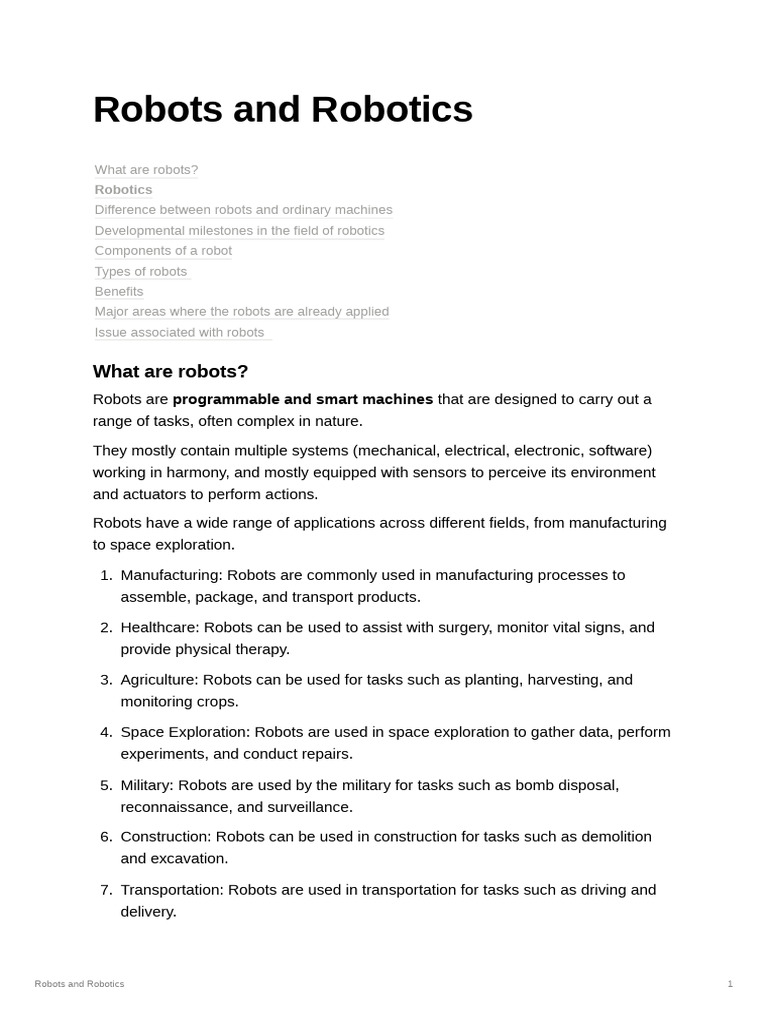 Robotics & Robots Notes - 240117 - 161423 | PDF