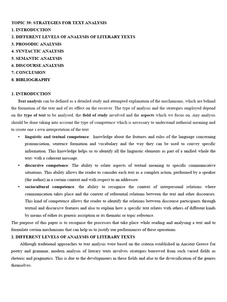 Topic 39 Strategies For Text Analysis | PDF | Metre (Poetry) | Semantics