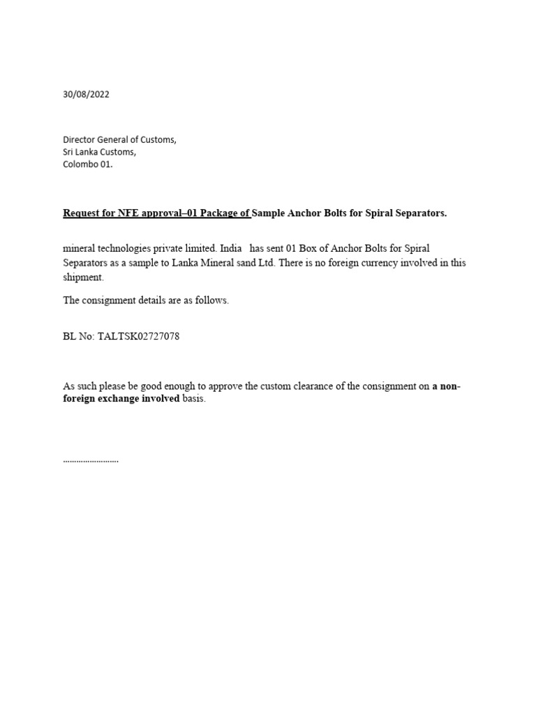 Nfe Letter - Lanka Mineral Sands | PDF
