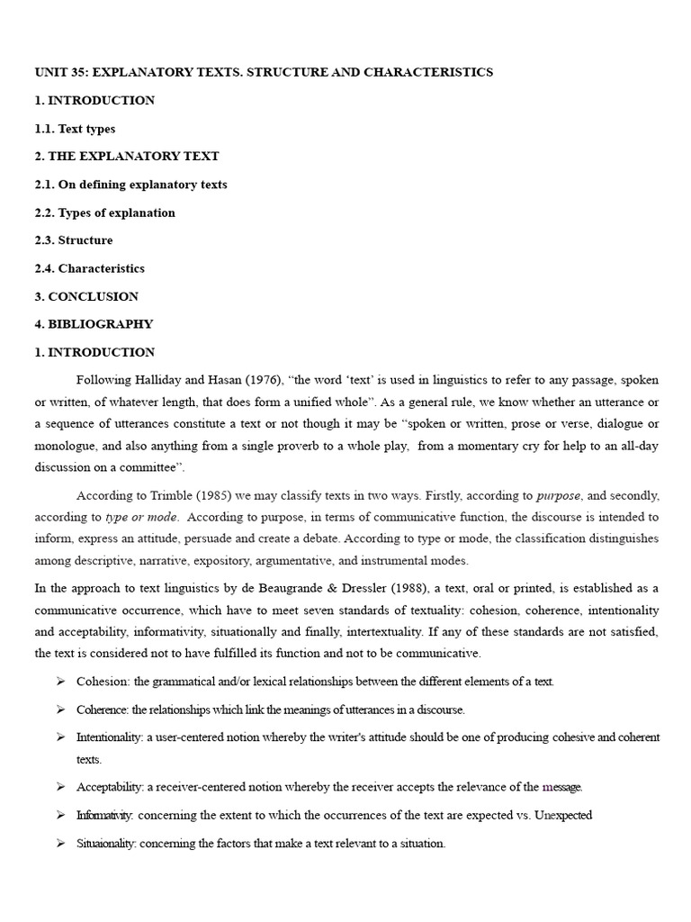 Unit 35 Explanatory Texts. Structure and Characteristics | PDF ...