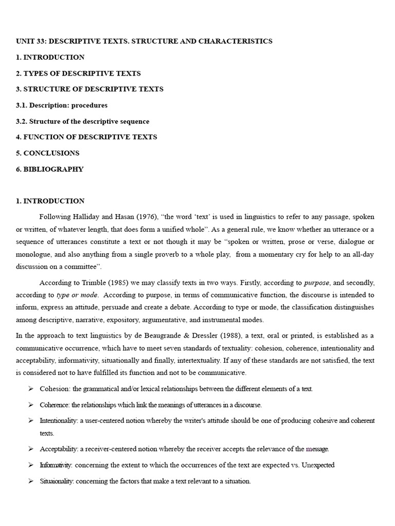 Unit 33 Descriptive Texts | PDF | Narrative | Narration