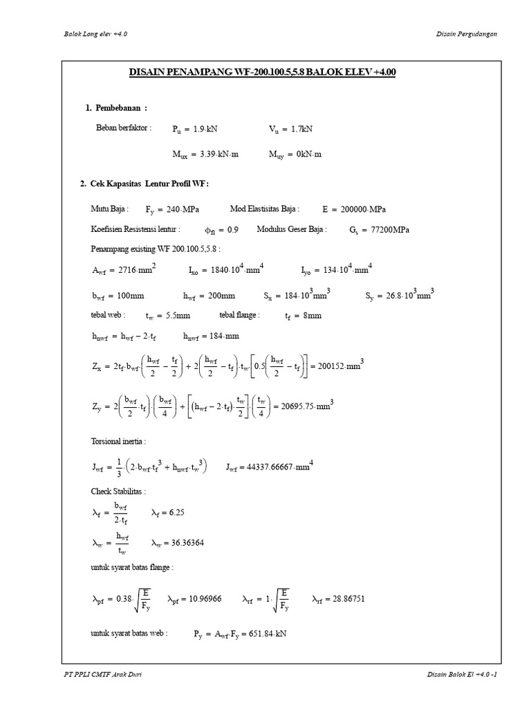 Mathcad - BALOK ELEV 4 WF-200.100 | PDF