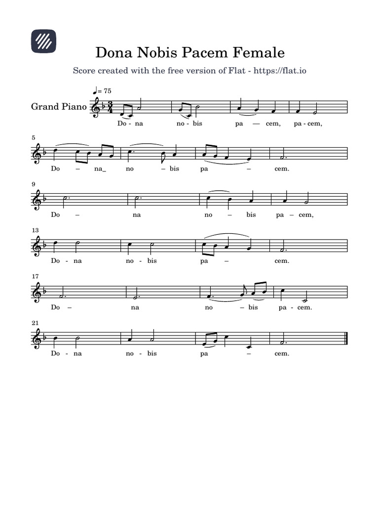"Dona Nobis Pacem Piano Score" | PDF