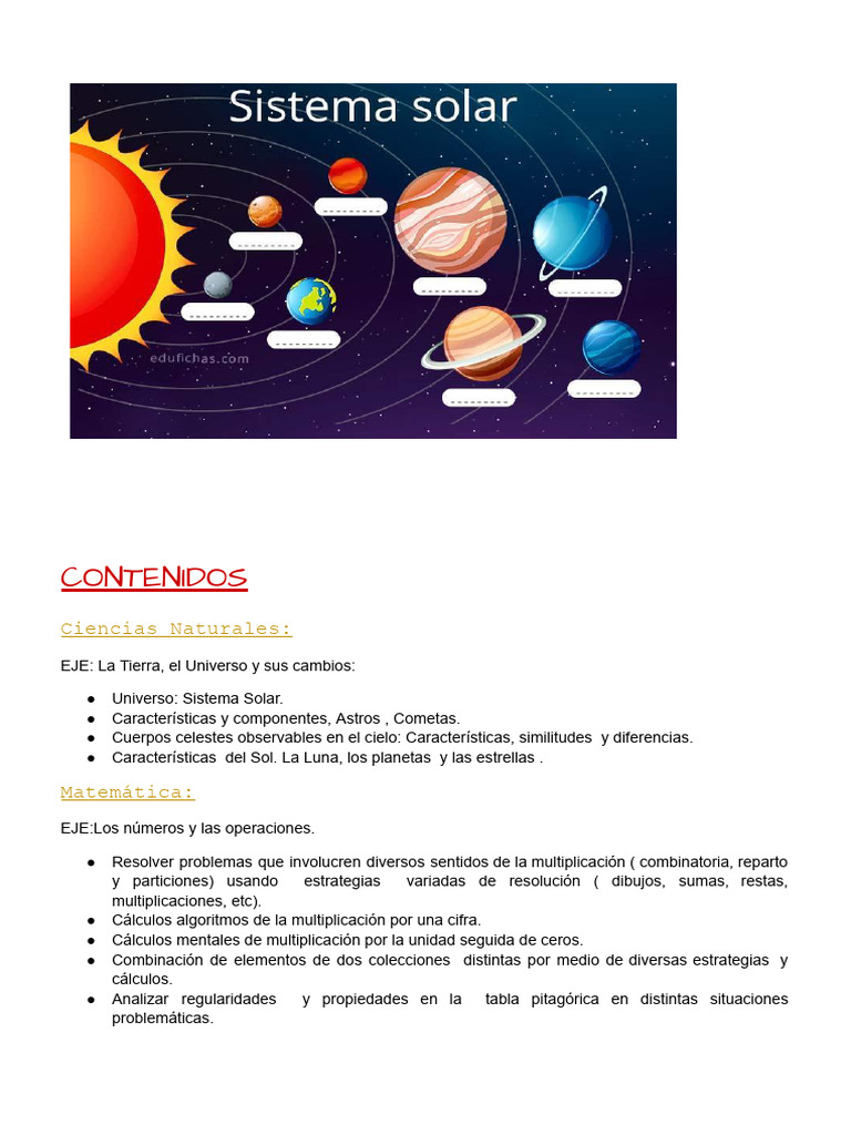 Unidad Del Sistema Solar De La Escuela Secundaria