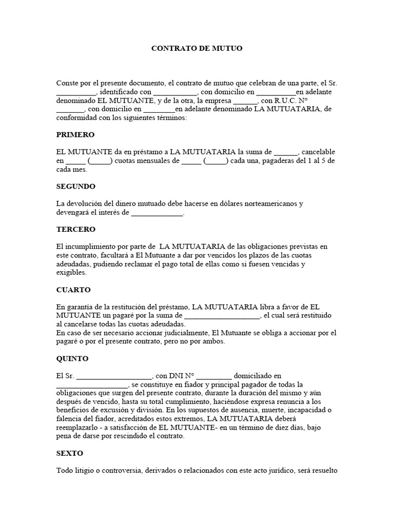 Contrato de Mutuo - Simple | PDF