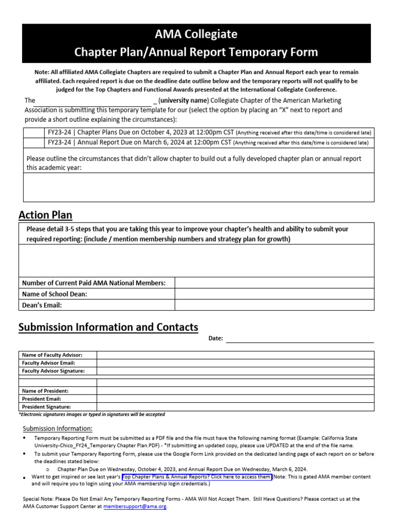 Chapter Plan and Annual Report - Late Temporary Reporting - Form ...