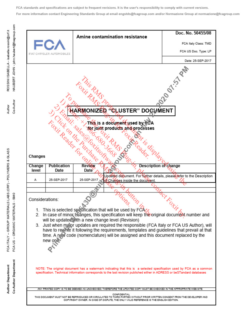 Harmonized "Cluster" Document: Amine Contamination Resistance | PDF | Specification (Technical ...