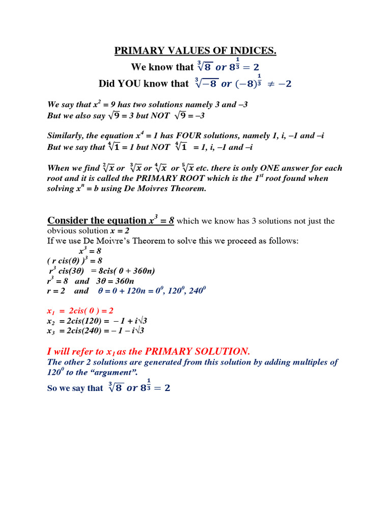 22 Primary Values of Indices | PDF | Mathematical Analysis | Mathematical Objects