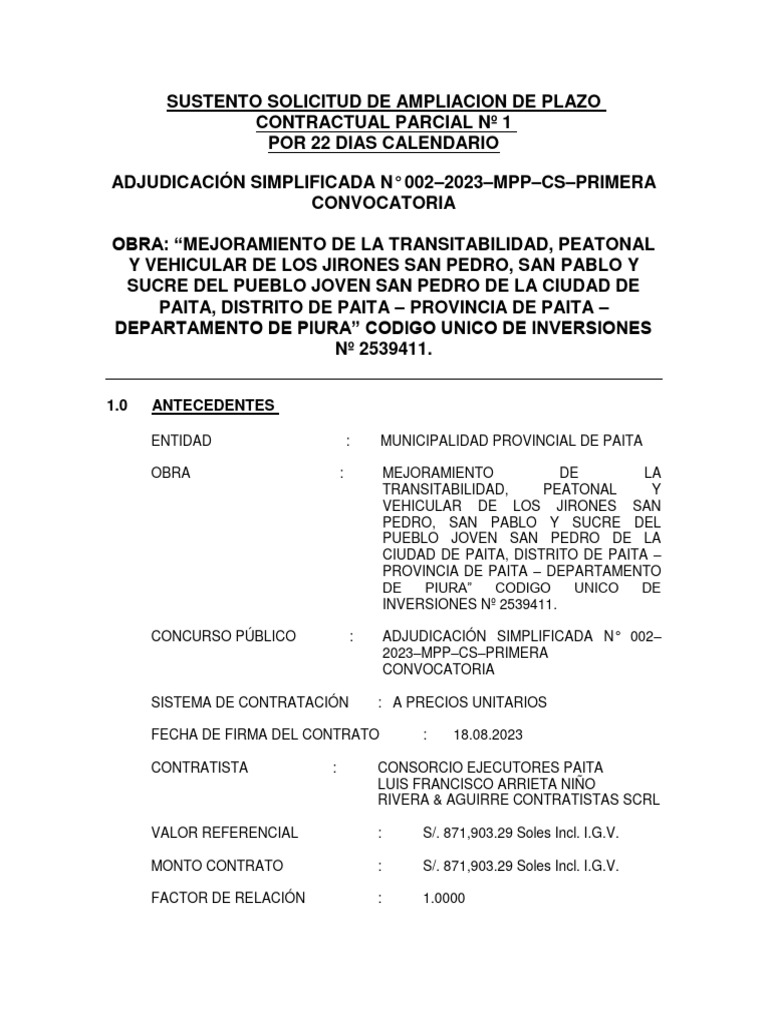 Sustento Ampliación de Plazo #1 - Paita | PDF | Alcantarillado | Hormigón