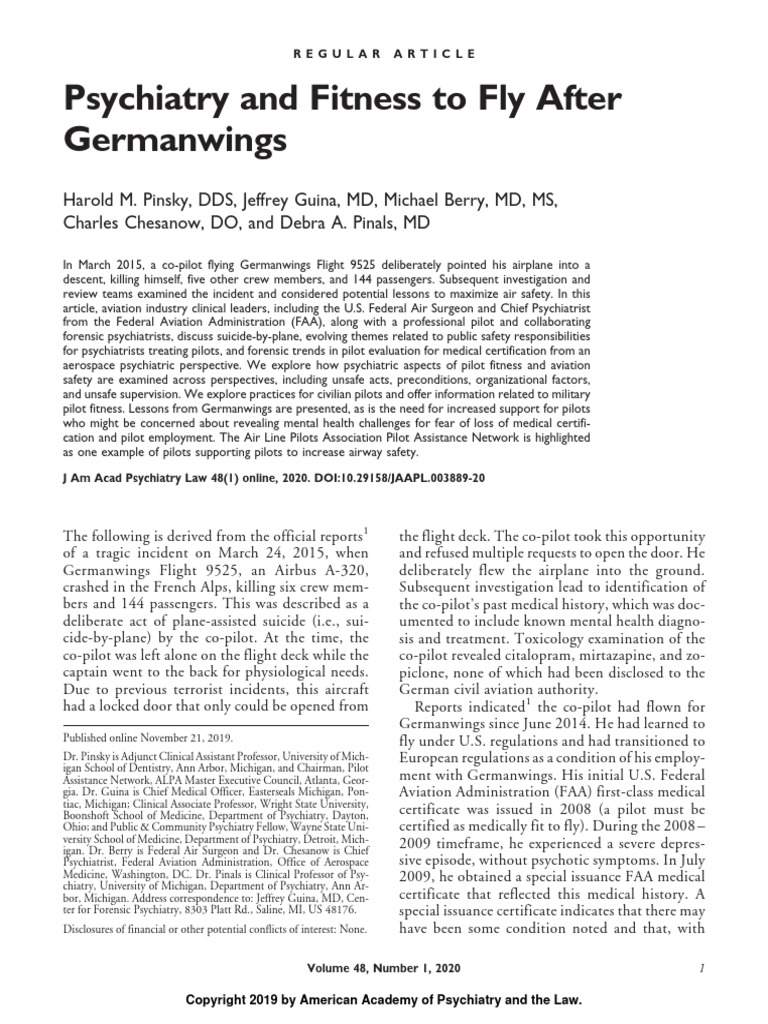 Psych and Fitness To Fly After Germanwings | PDF | Mental Disorder ...
