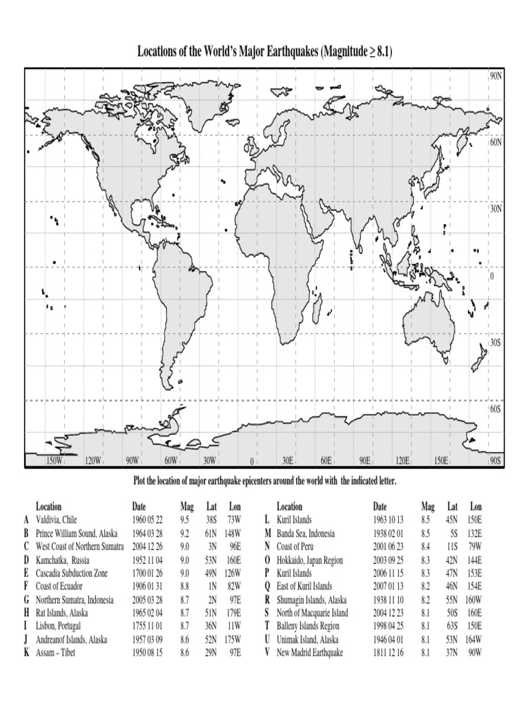 Major Earthquake Epicenters Worldwide | PDF | Seismology | Structure Of ...