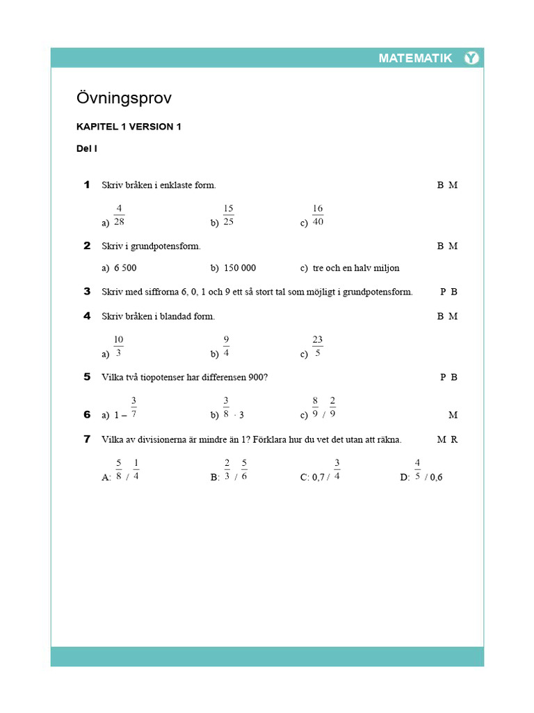 Övningsprov: Matematik | PDF