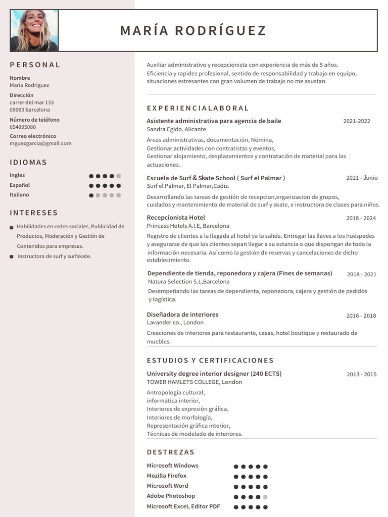 CV María Rodríguez Actualizado | PDF | Hotel | Microsoft