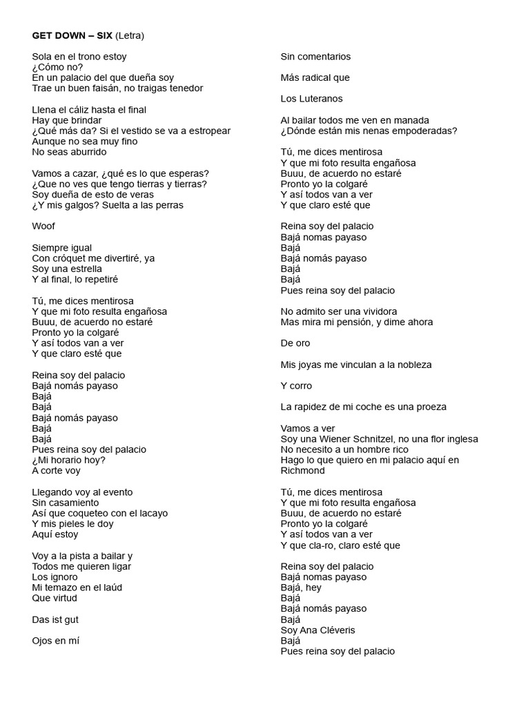 GET DOWN - SIX Letra | PDF