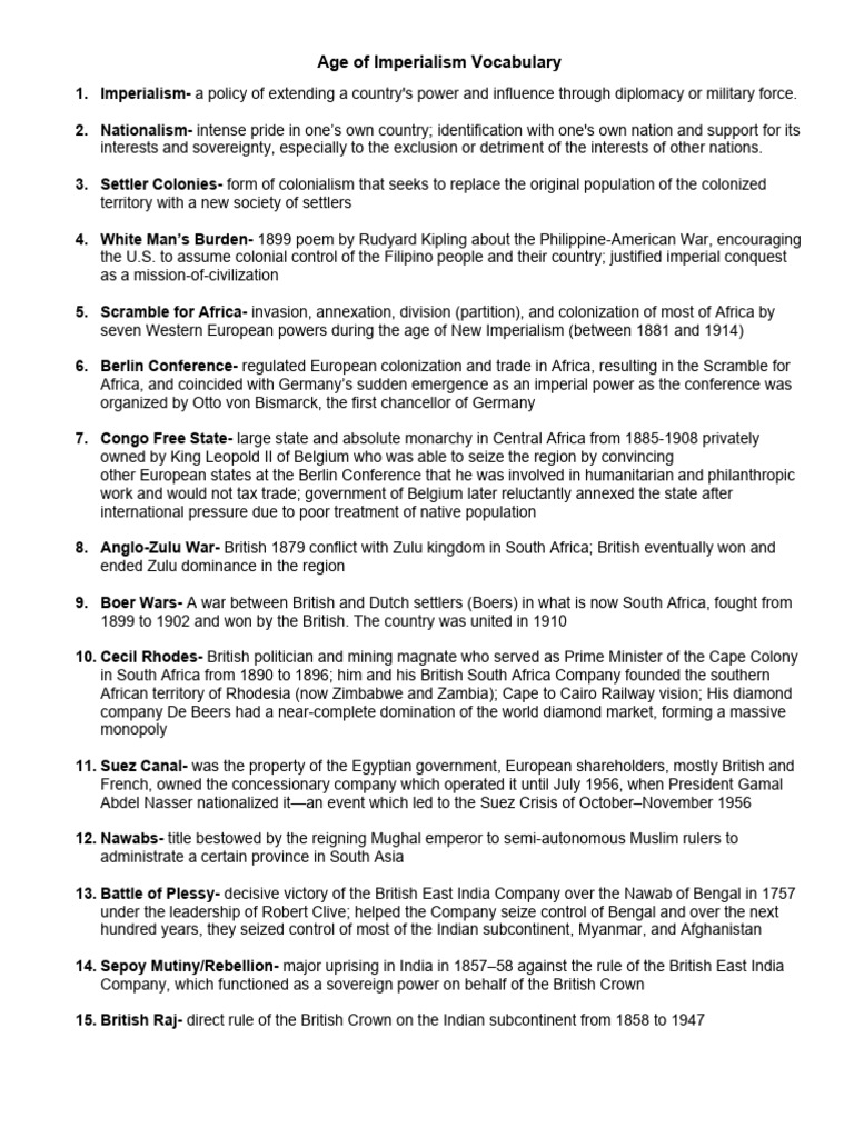 Imperialism Vocab | PDF | Qing Dynasty | British Empire