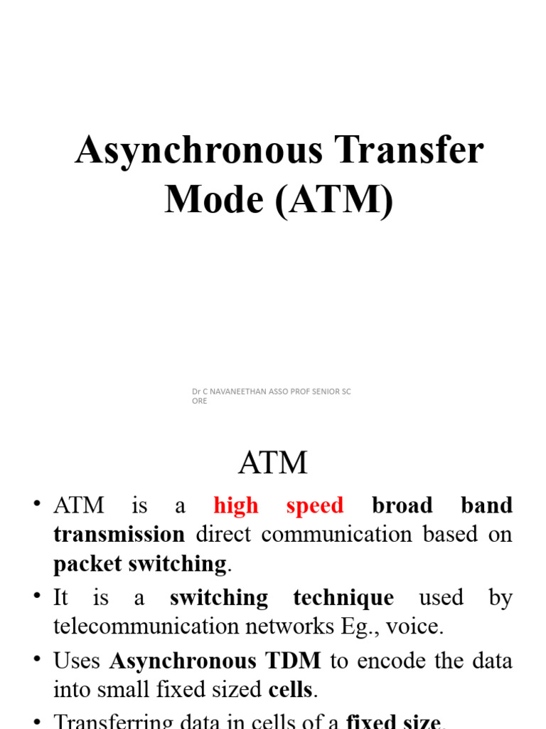 Asynchronous Transfer Mode Atm Dr C Navaneethan Asso Prof Senior Sc Ore Pdf Asynchronous