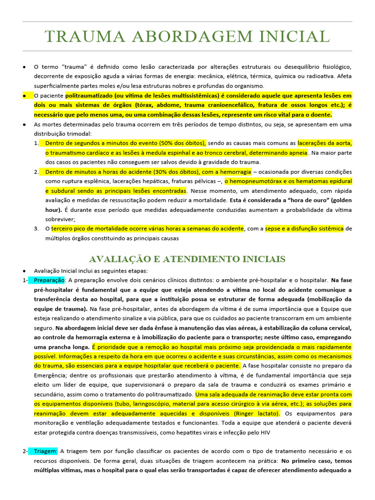 Trauma Abordagem Inicial | PDF | Sangramento | Choque (circulatório)