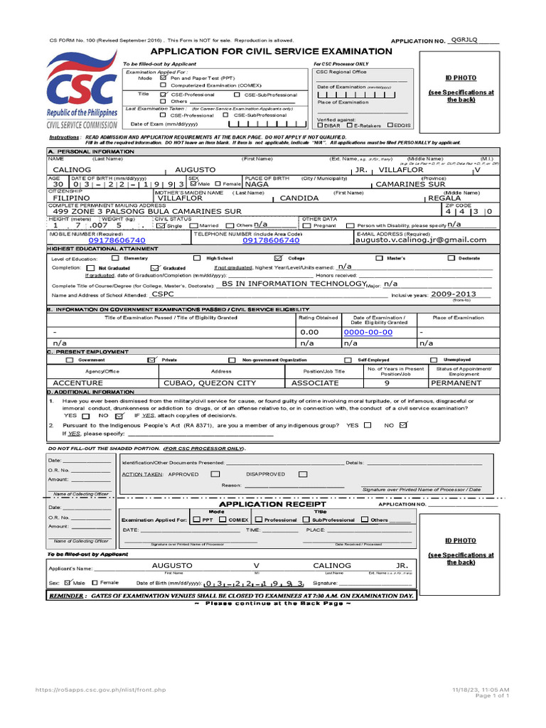 CSC RO5 Online Exam Application Form | PDF