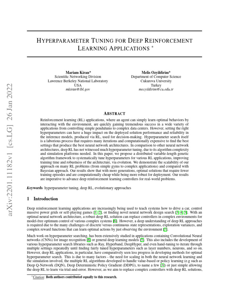 Hyperparameter Tuning For Deep Reinforcement Learning Applications ... Hyperparameter Tuning For Deep Reinforcement Learning Applications ...