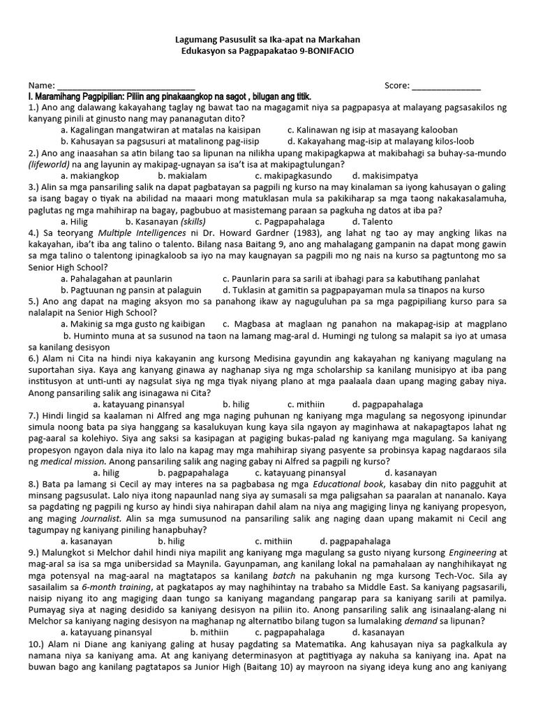 PERIODICAL TEST Esp-4th-Quarter | PDF