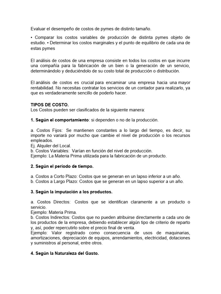 Analisis De Produccion Pdf Costo Planificación De Recursos