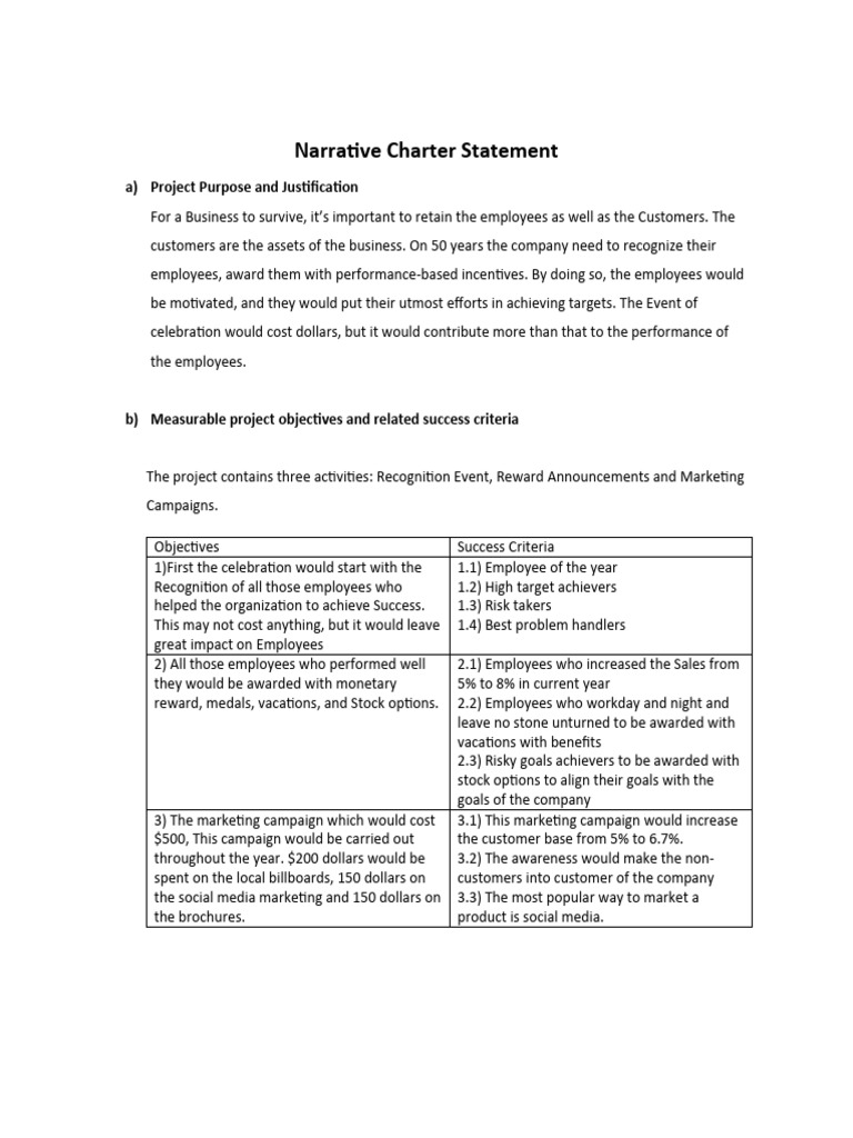 Narrative Charter Statement | PDF | Incentive | Financial Economics