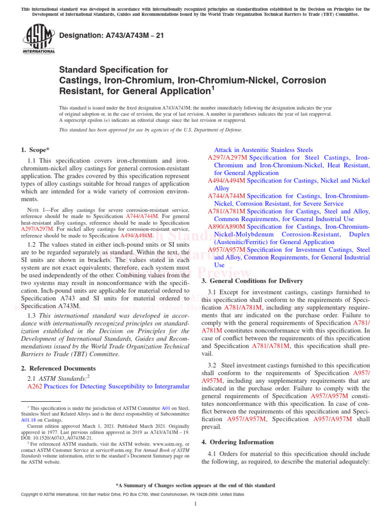Astm A743 A743m 21 | PDF | Heat Treating | Physical Sciences