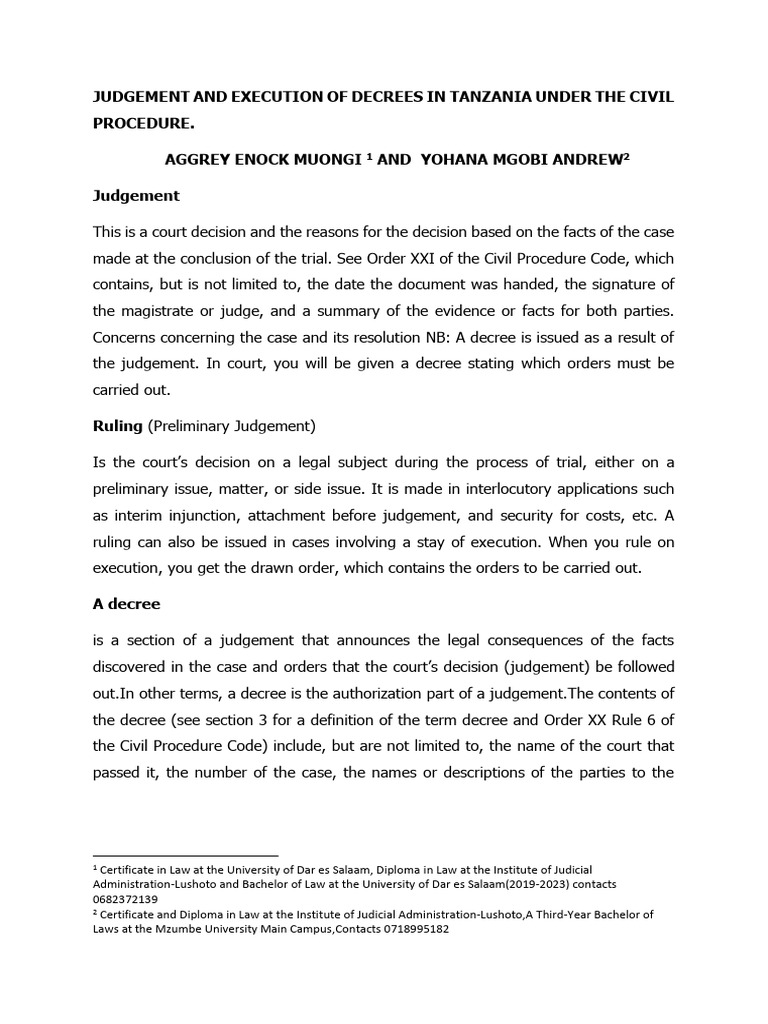 Execution of Decrees Written by Aggrey and Yohana | PDF | Judgment (Law ...