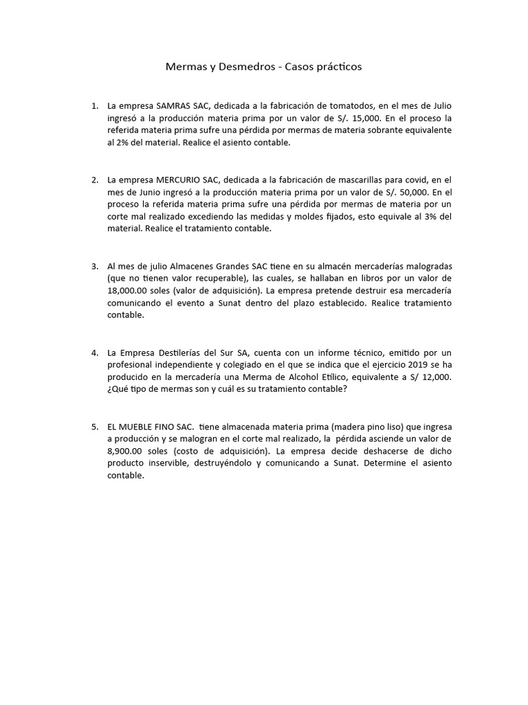 Caso Práctico - Mermas y Desmedros | PDF