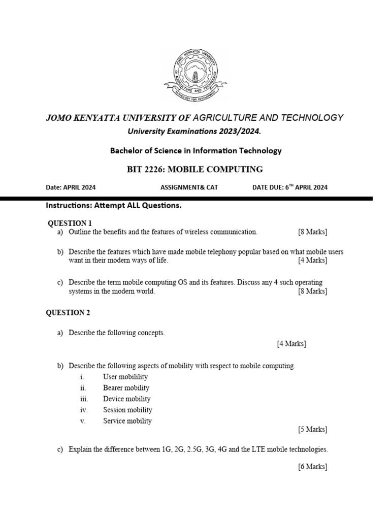 Mobile Computing Assignment MARCH 2024 | PDF | Internet Protocols | Internet Protocol Suite