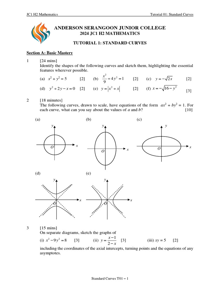 2024 H2 MA T01 Standard Curves (Student) | PDF | Equations | Asymptote