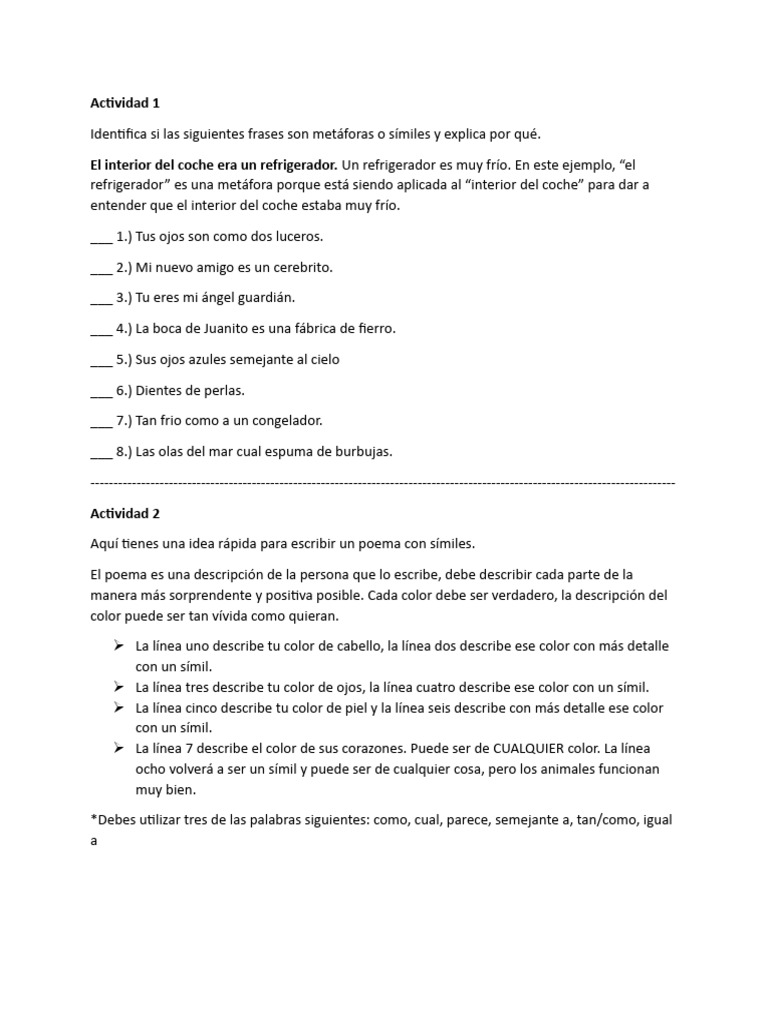Ejemplos de símil en poemas infantiles | PDF