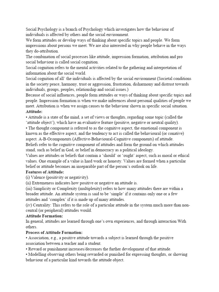 Attitude Notes | PDF | Attitude (Psychology) | Behavior
