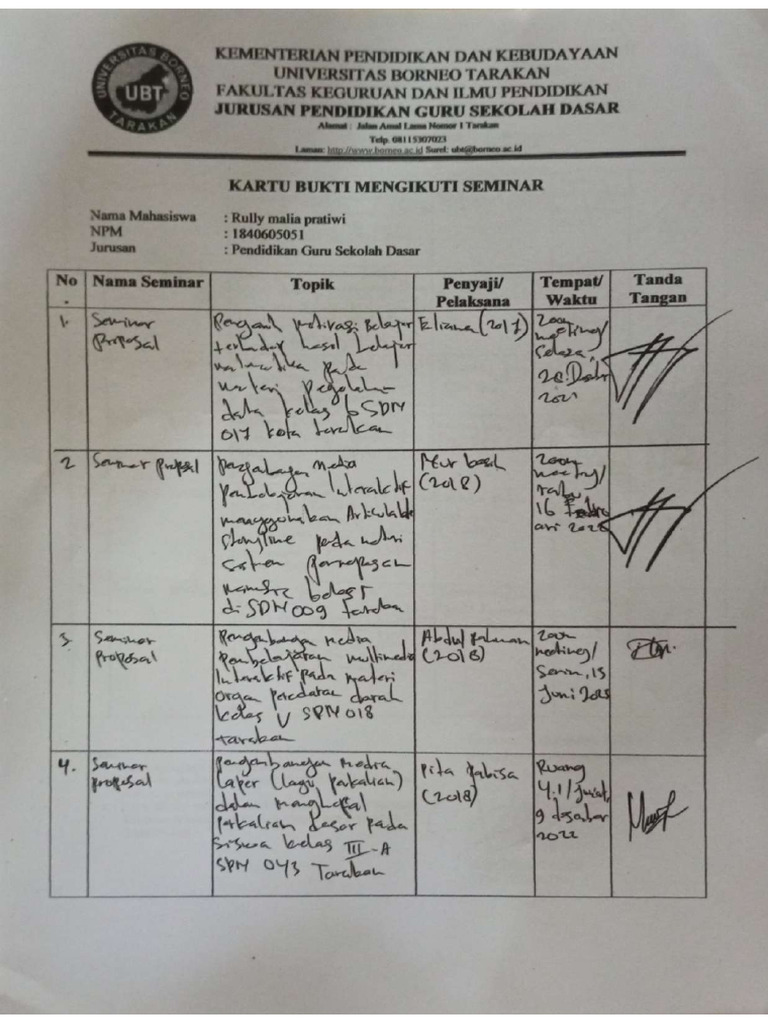 Kartu Bukti Mengikuti Sempro | PDF