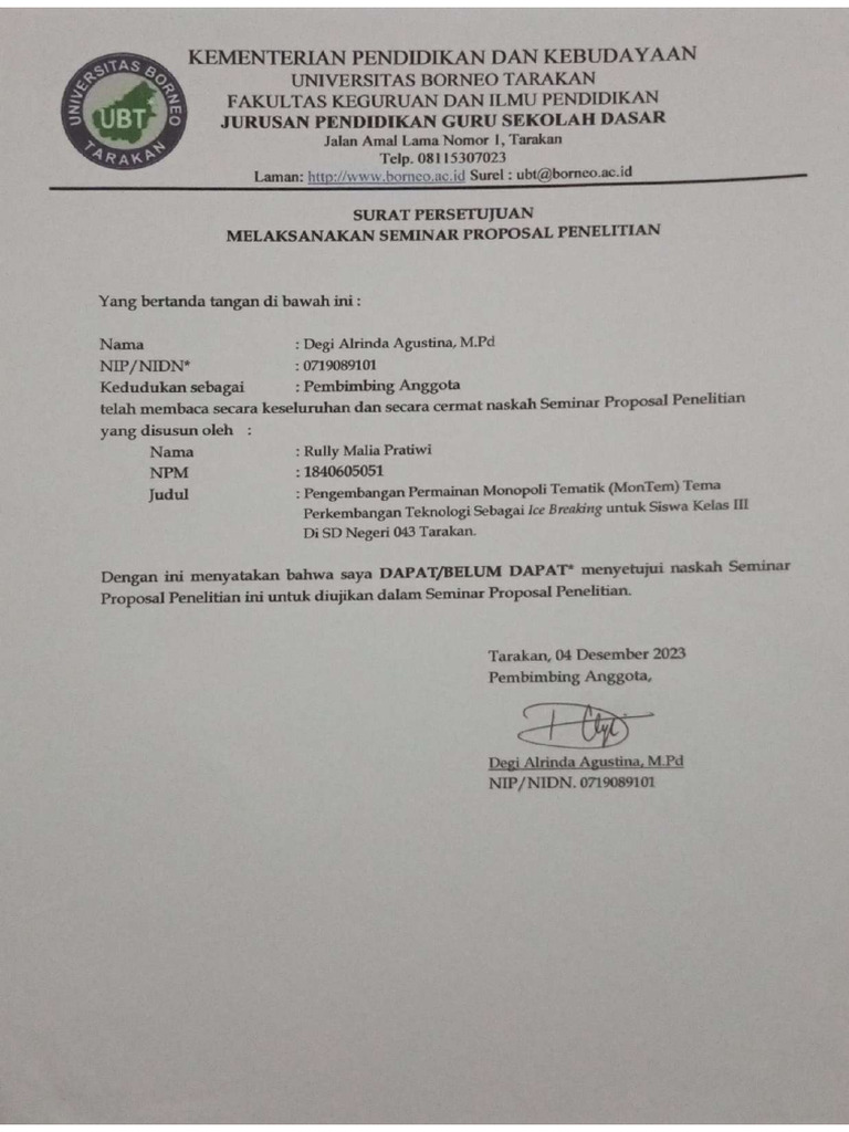 Surat Persetujuan Melakukan Sempro | PDF