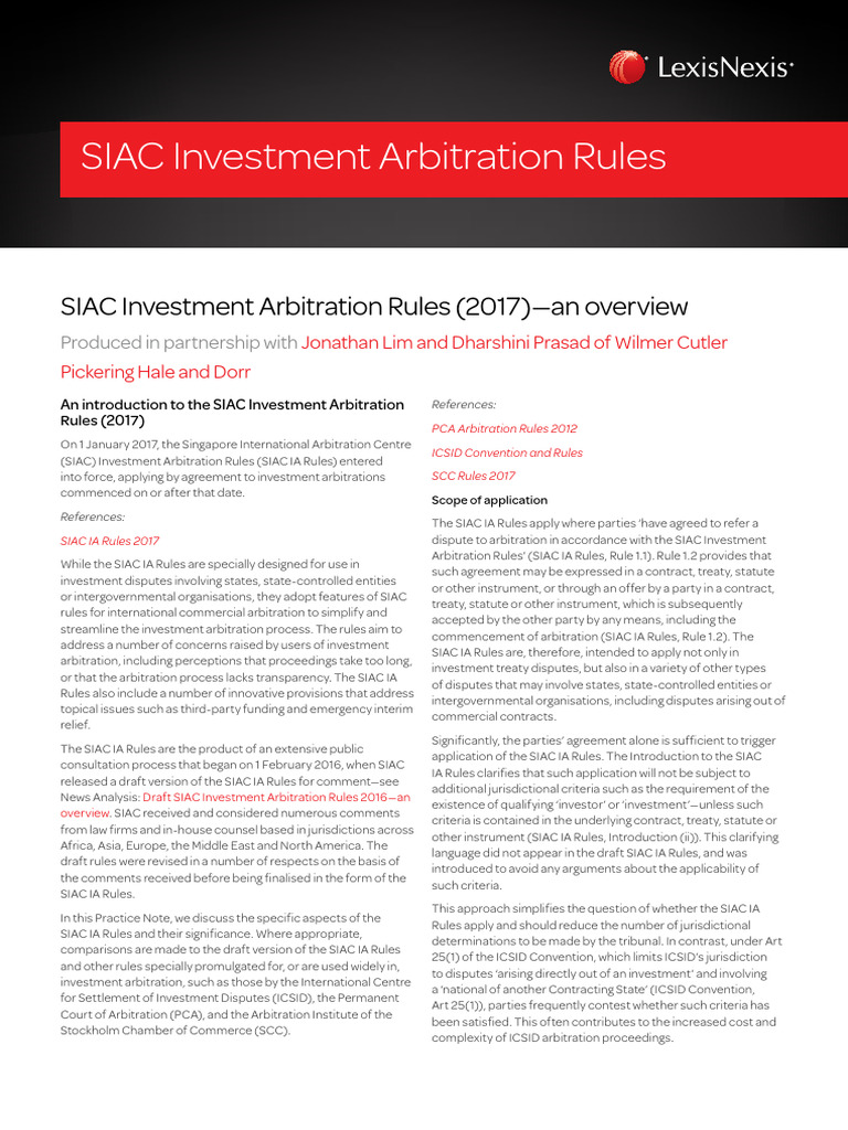 2017 04 19 SIAC Investment Arbitration Rules 2017 An Overview | PDF ...
