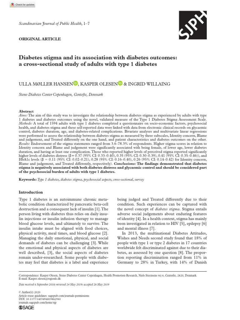 Diabetes Stigma and Its Association With Diabetes Outcomes: A Cross ...