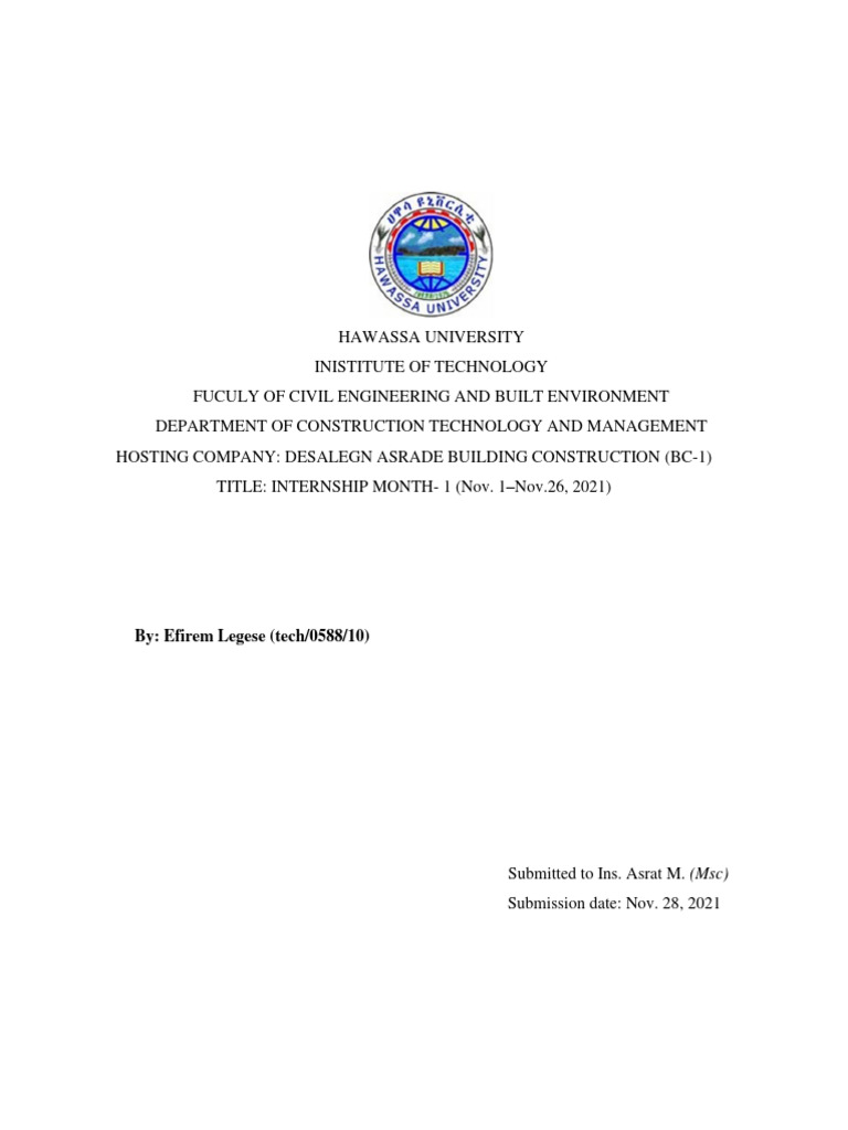 HAWASSA UNIVERSITY DEPARTMENT OF CoTM MONTH 1 INTERNSHIP REPORT PDF ...