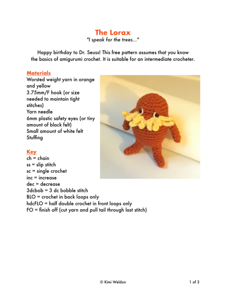 Lorax Amigurumi v1 | PDF | Crochet | Textile Arts