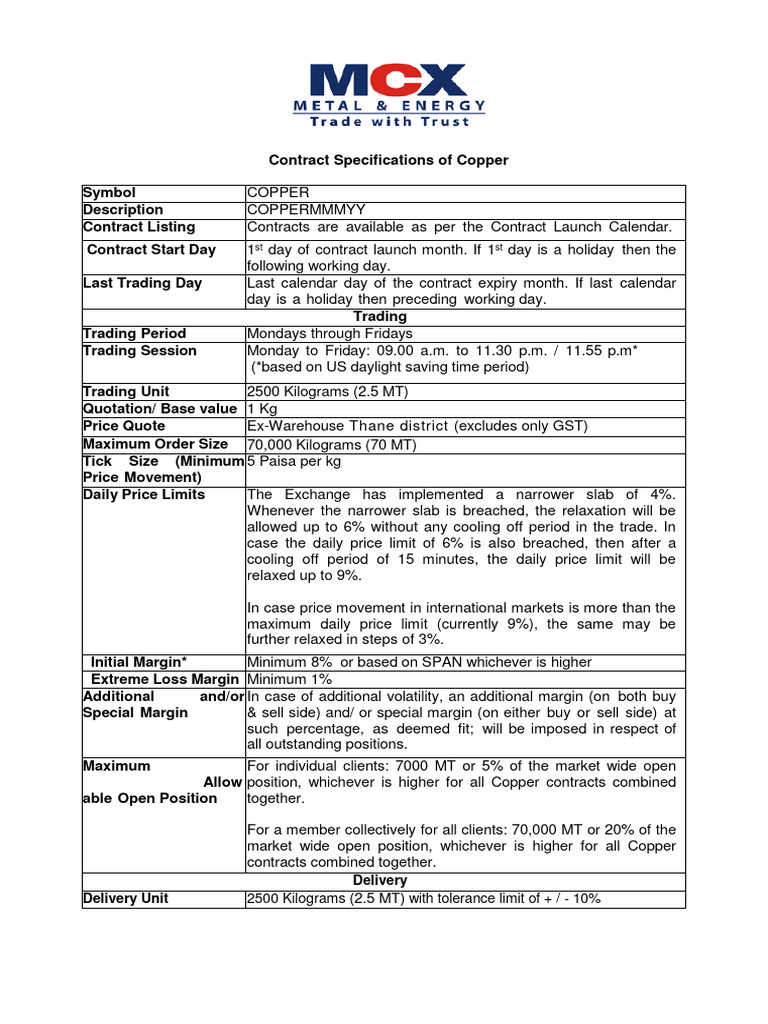 MCX Copper Futures Contract Specs | PDF | Futures Contract | Taxes