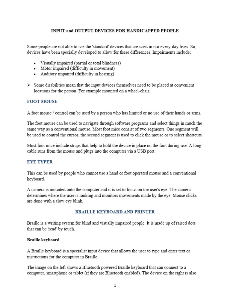 Input & Output Devices For Handicapped People | Download Free PDF ...