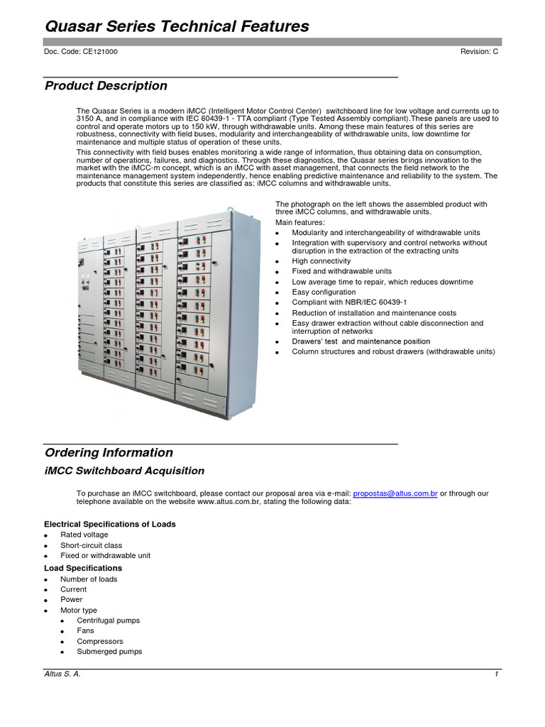 Quasar Series Datasheets and Specifications | PDF | Alternating Current | Electrical Wiring