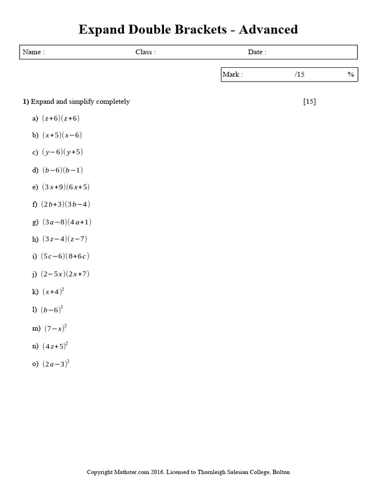 Expand Double Brackets - Advanced - 1 | PDF