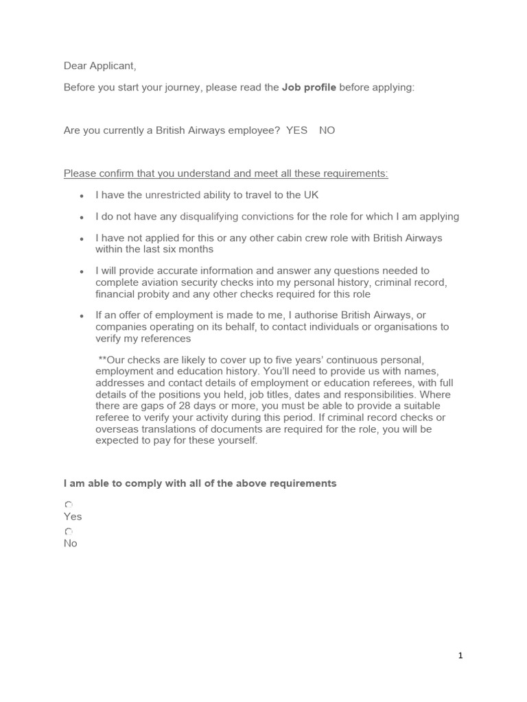 British Airways Cabin Crew Application Guide | PDF | Criminal Record | Flight Attendant