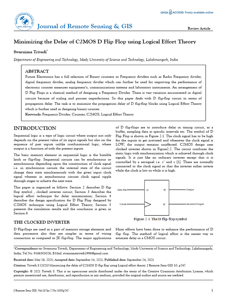 Minimizing The Delay Of C2mos D Flip Flop Using Logical Effort Theory Pdf Logic Gate