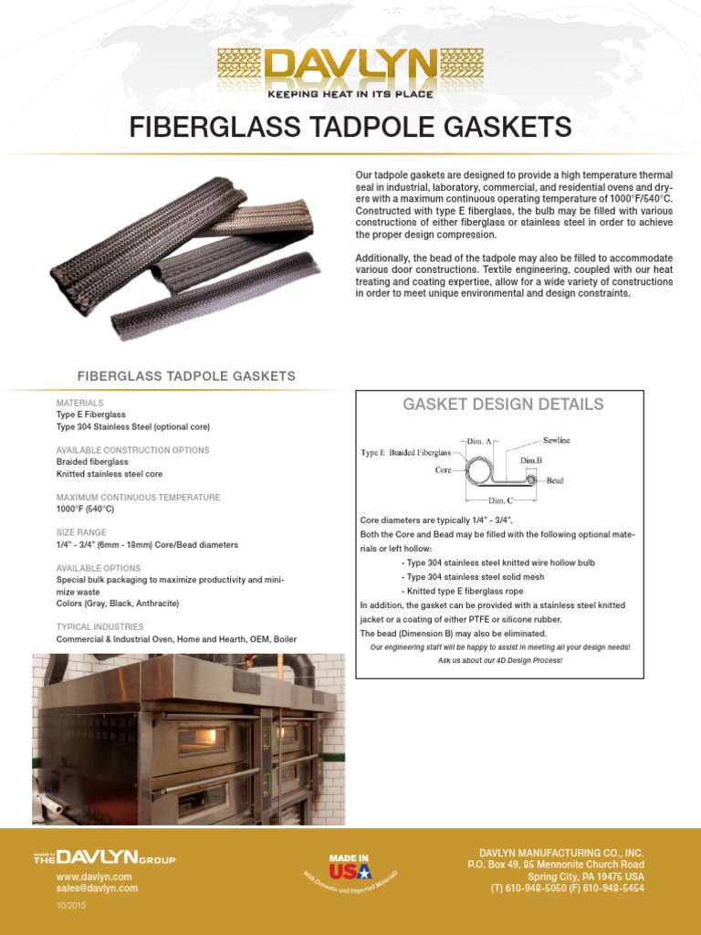 Fiberglass Tadpole Gaskets Overview | PDF | Fiberglass | Materials