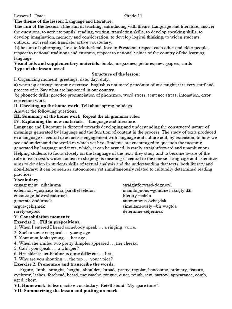 Grade 11 Language & Literature Lesson | PDF | Vocabulary | English Language