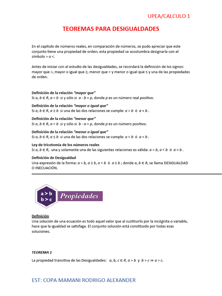 Teoremas para Desigualdades-Practica 1 | PDF | Desigualdad (Matemáticas) | Álgebra abstracta