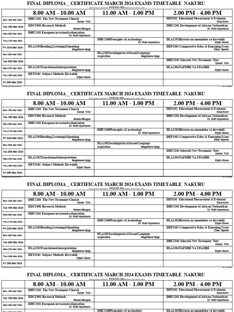 Final Exam Timetable | PDF