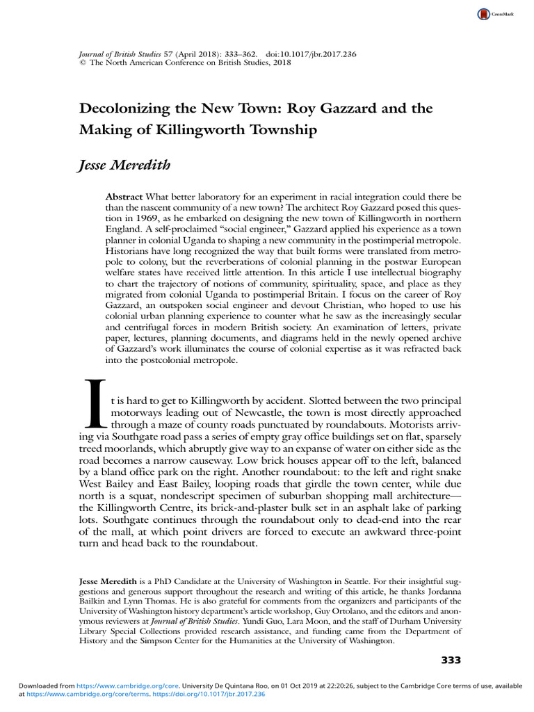 Decolonizing The New Town Roy Gazzard and The Making of Killingworth ...